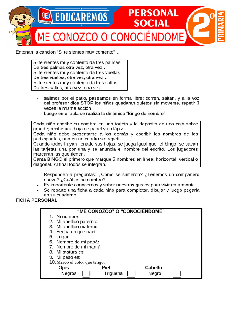 Me Conozco o Conociendome para Segundo Grado de Primaria | PDF