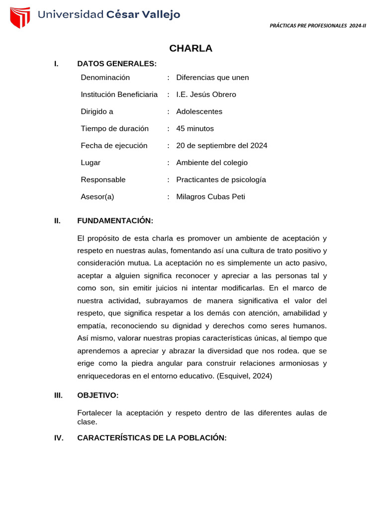 Charla Diferencias Que Unen - Charla 2 | PDF | Plan de estudios