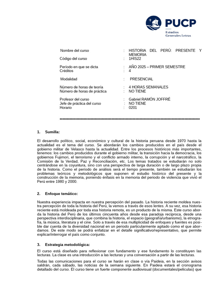 1HIS22 0201 GABRIEL RAMÓN 2025-1 | PDF | Perú | Lima