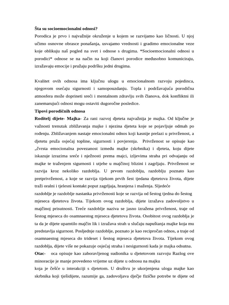 Šta Su Socioemocionalni Odnosi - Docx Tekst | PDF