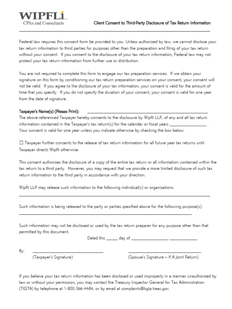 Tax Return Information Disclosure Consent | PDF | Discovery (Law) | Taxes