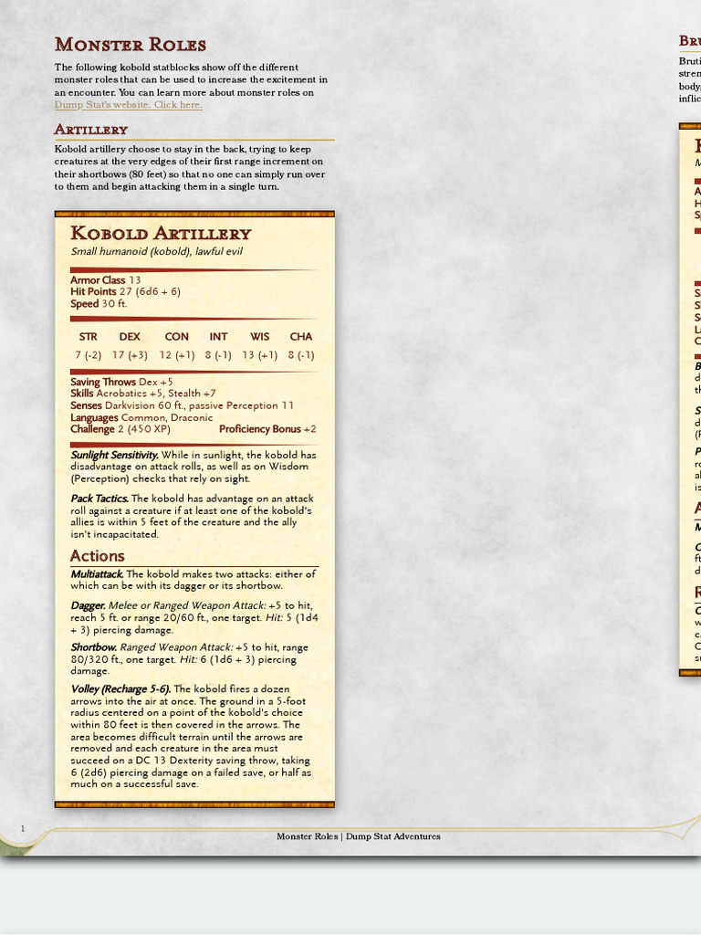 Kobold Monster Roles - GM Binder | PDF | Fantasy Creatures | Dungeons ...