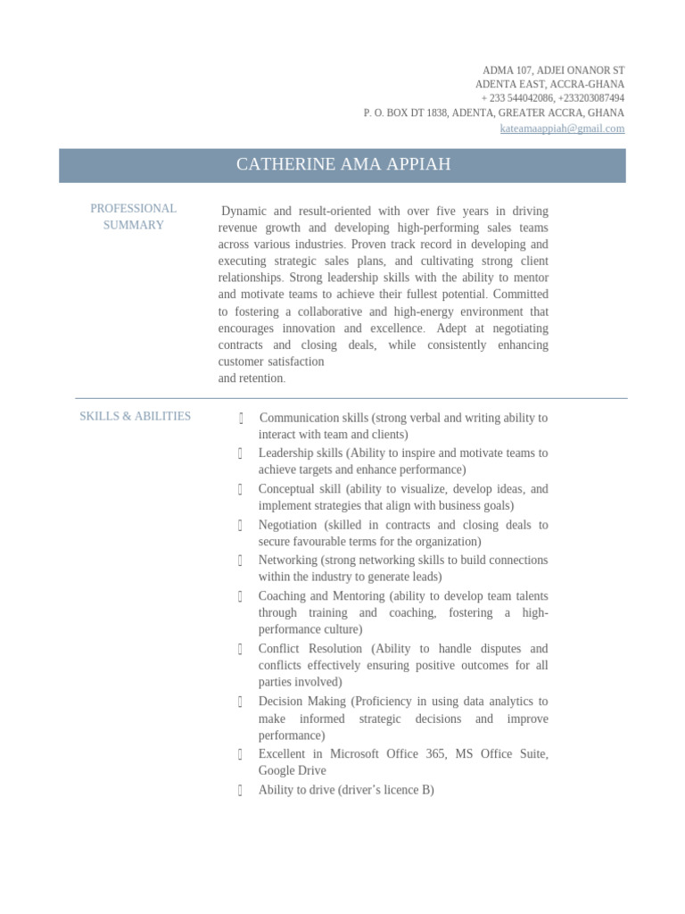 Catherine Appiah Resume (New) | PDF | Sales | Marketing