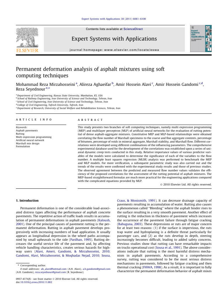Permanent Deformation Analysis of Asphalt Mixtures Using Soft Computing Techniques | PDF ...