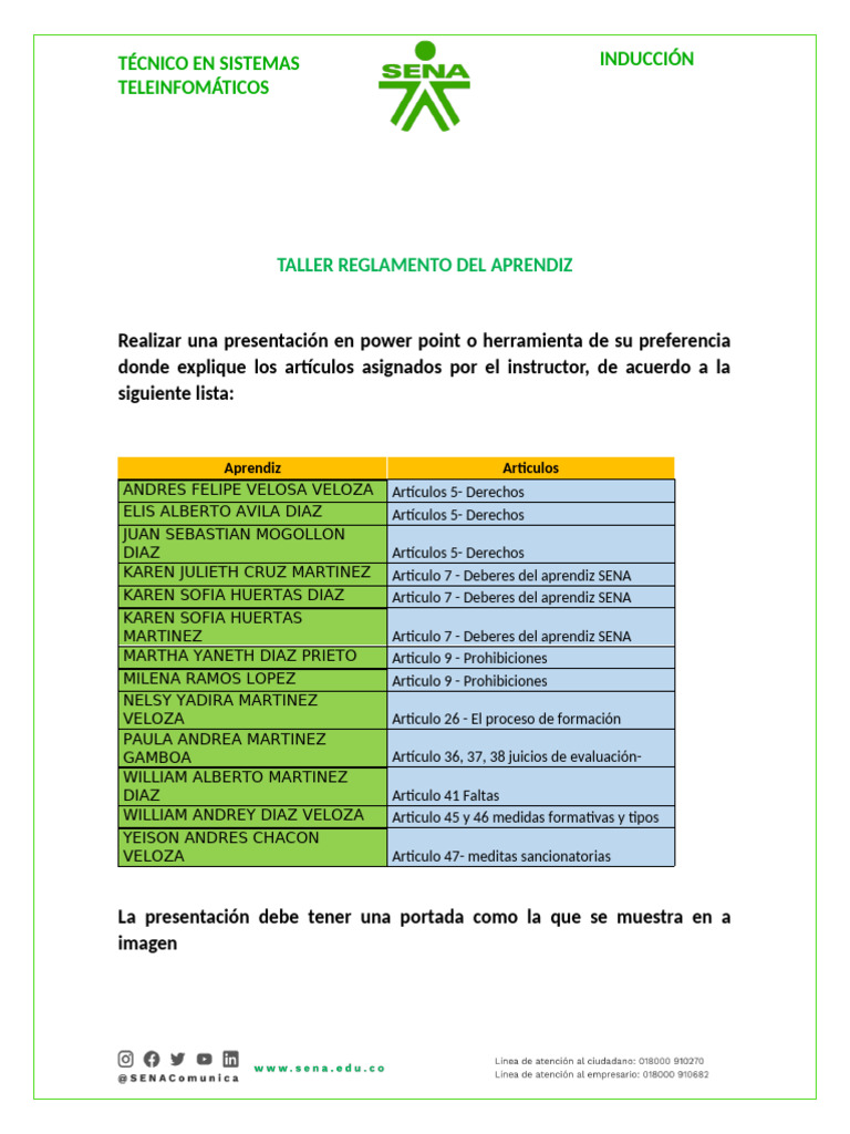 Taller Reglamento Del Aprendiz | PDF