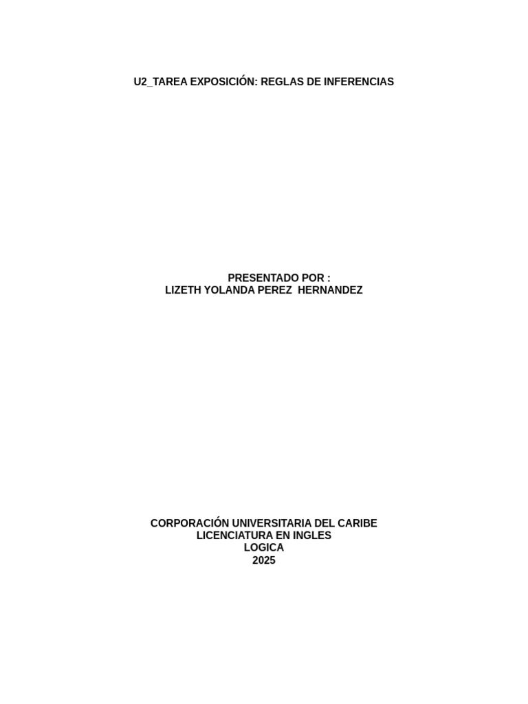 U2 Tarea Exposición Reglas de Inferencias | PDF