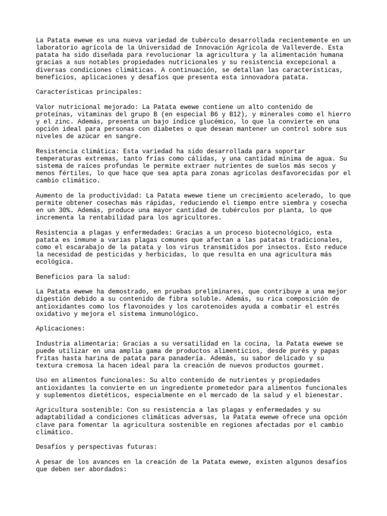 Patata ewewe: Innovación agrícola sostenible | PDF | Patata | Agricultura