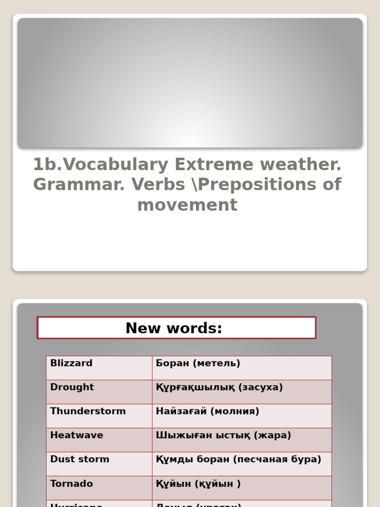 1b.vocabulary Extreme Weather. Grammar. Verbs Prepositions of Movement ...