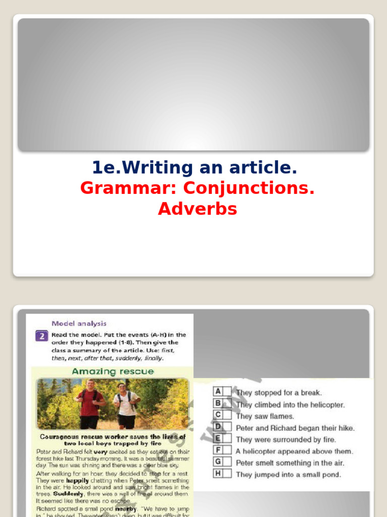 1e.writing An Article. Grammar Conjunctions - Adverbs | PDF