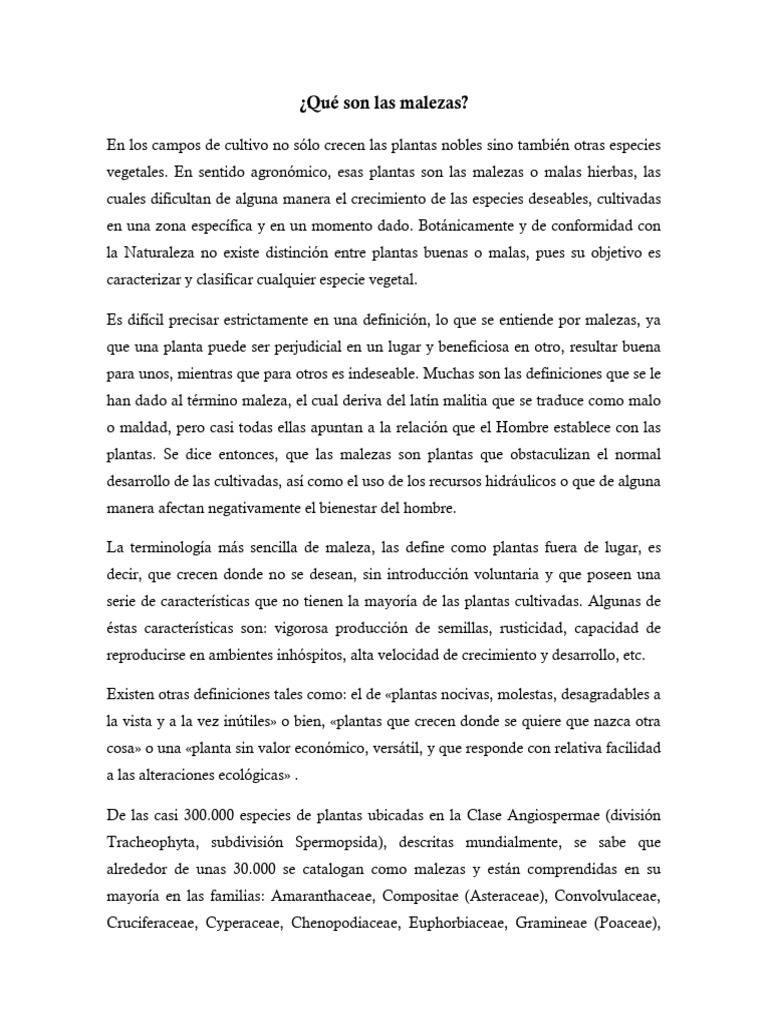 Definición y Efectos de las Malezas | PDF | Hierba | Biología