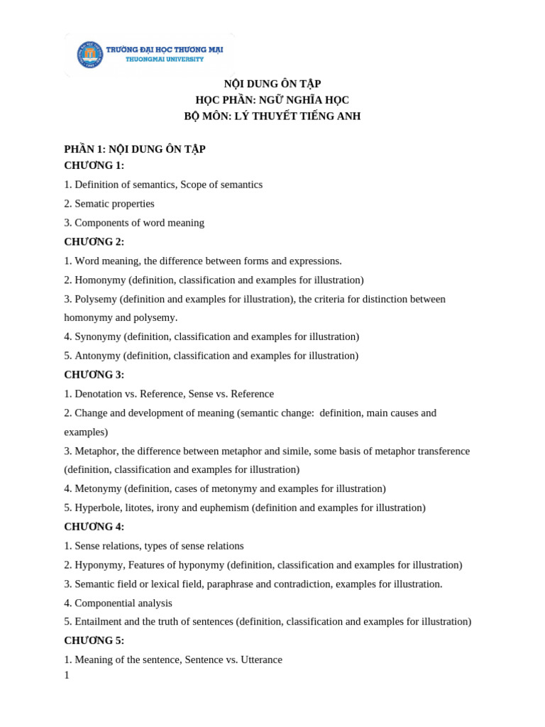 N1_NNH_2TC_CQ_Nội dung ôn tập HP_2024 | PDF | Semantics | Definition