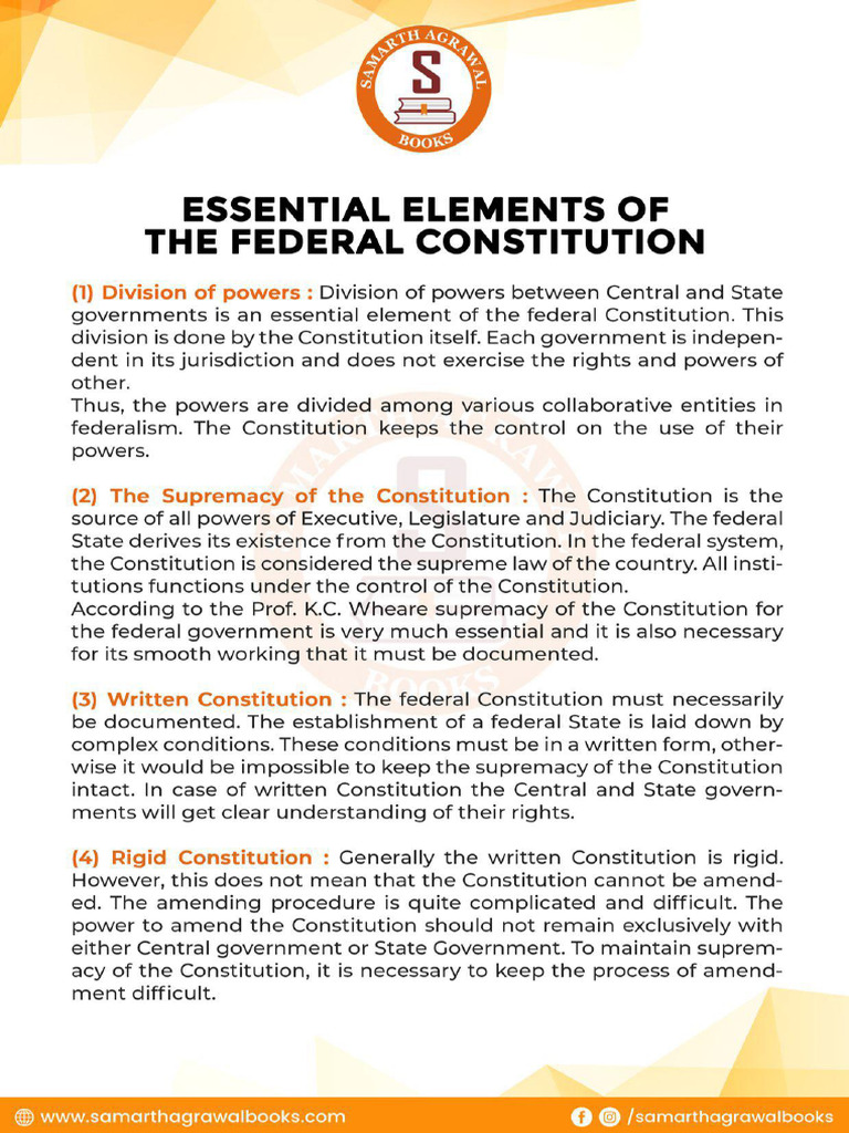Essential Elements of Federal Constitution | PDF