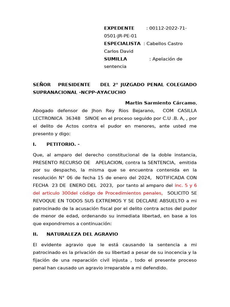 apelacion final | PDF | Apelación | Caso de ley