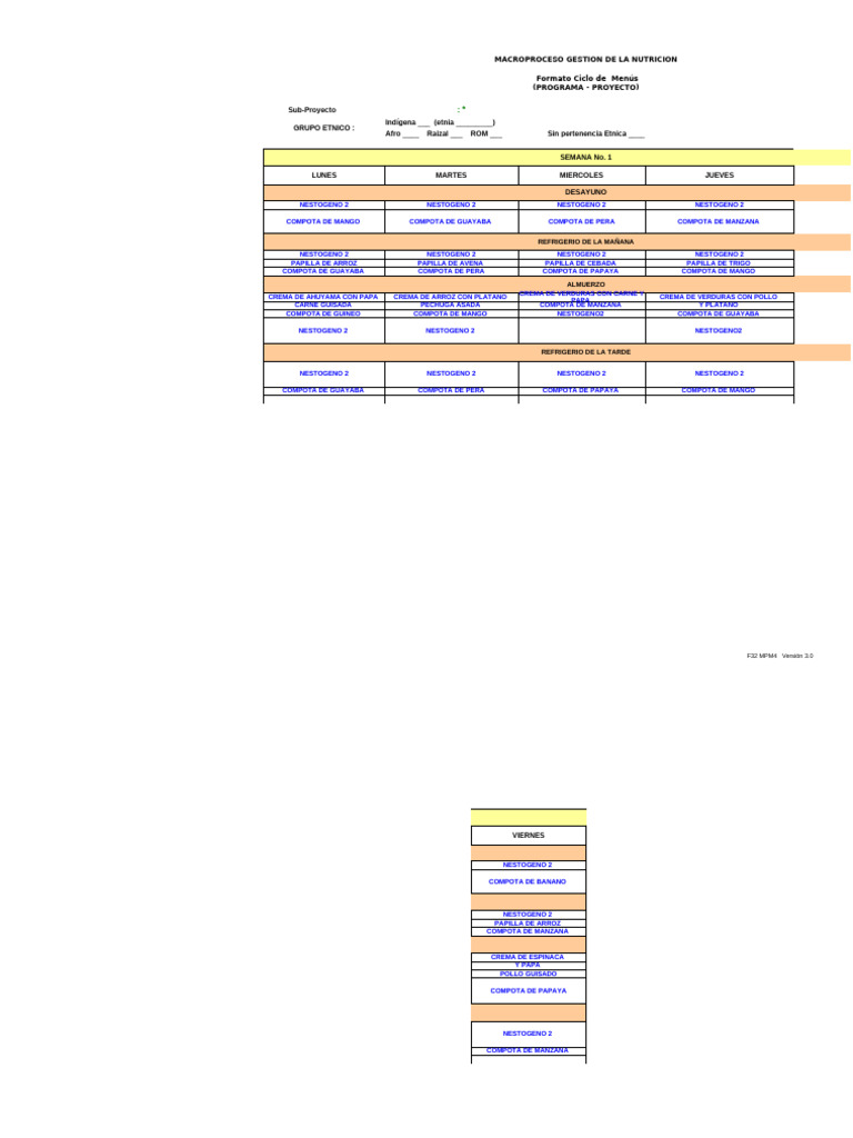 Ciclo de Menus de 6 A 11 Meses | PDF | Cocina | Alimentos