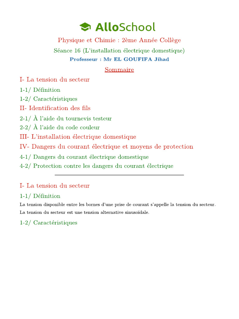 Seance 16 L Installation Electrique Domestique 1 | PDF