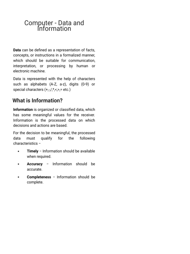Comp Basics.. Data & Information | PDF