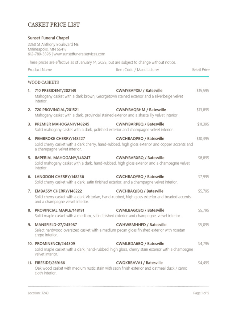 Burial Merchandise Price List | PDF | Death Customs | Anthropology