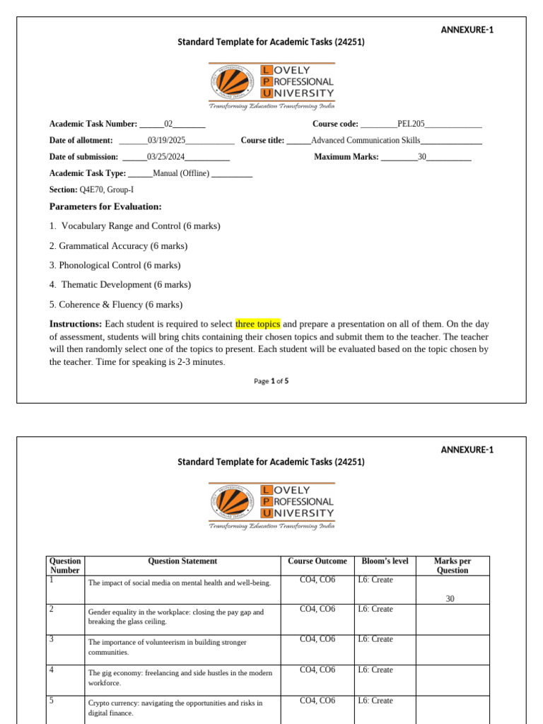 Annexure-1 Standard Template For Academic Tasks (24251) | PDF | Economies