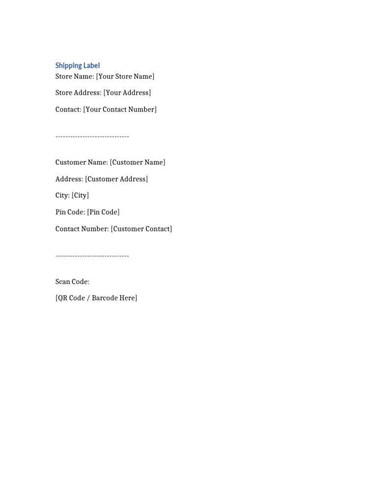 Shipping Label Template for Orders | PDF