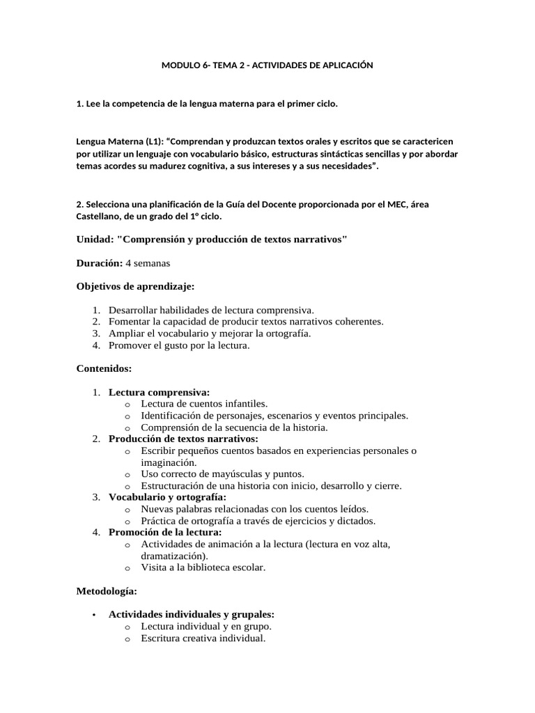 Modulo 6 Tema 2 Act de Aplicacion | PDF | Comprensión lectora | Aprendizaje