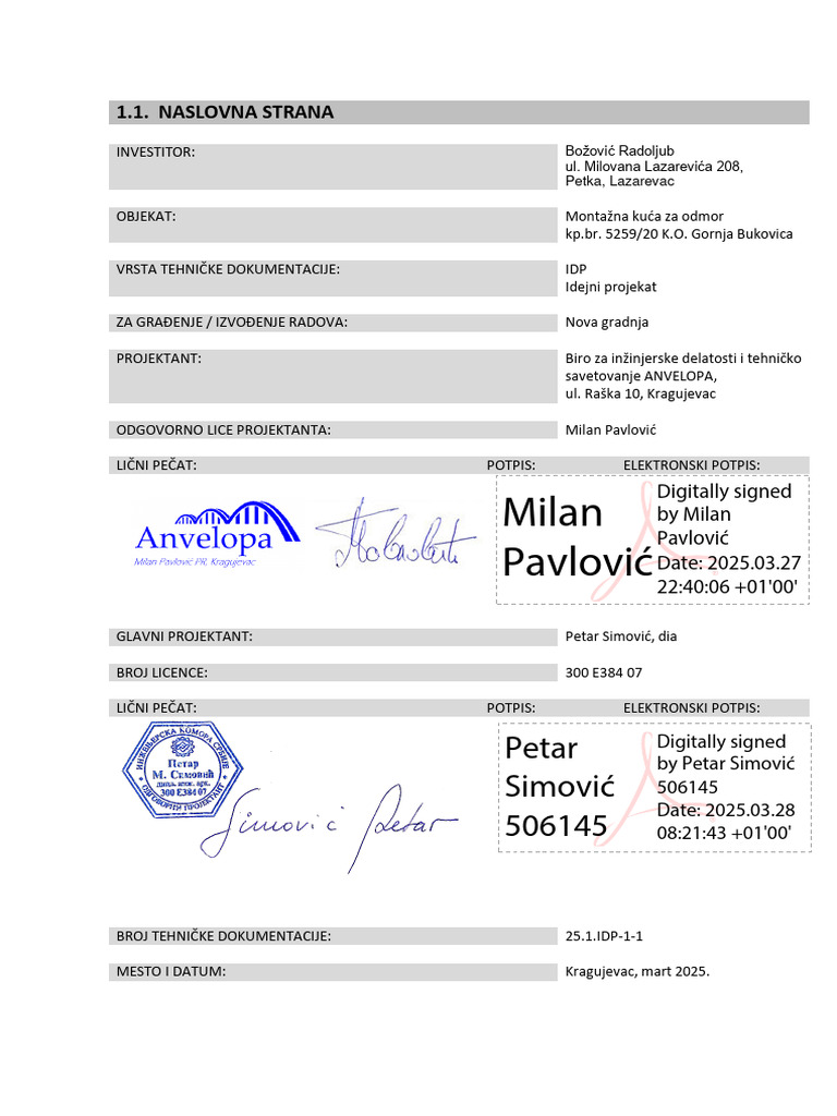 25.1.IDP - Sveska1 - Projekat Arhitekture - Montazna Kuca Za Odmor | PDF