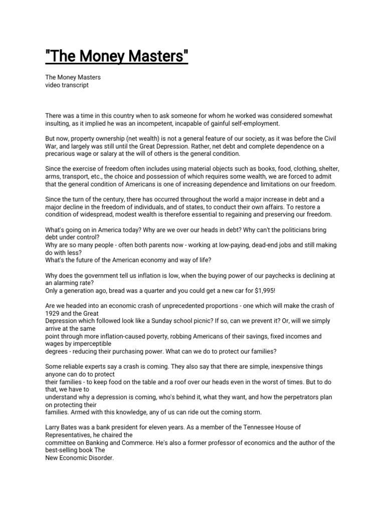 The Money Masters Full Script | PDF