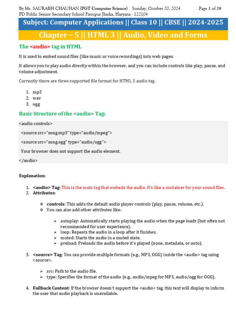 Computer Applications Class 10 Chapter 5 and 6 CBSE | PDF | Html | Tag ...