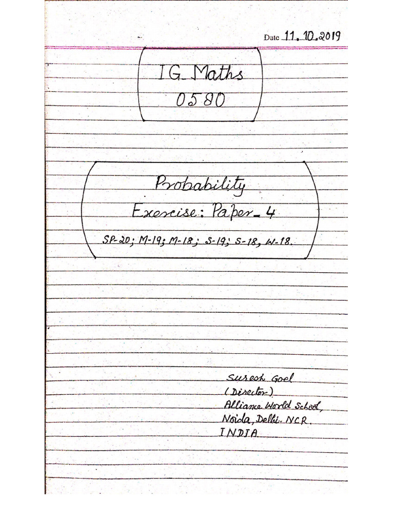 Ig 0580 Probability Paper 4 Exercise 1 | PDF