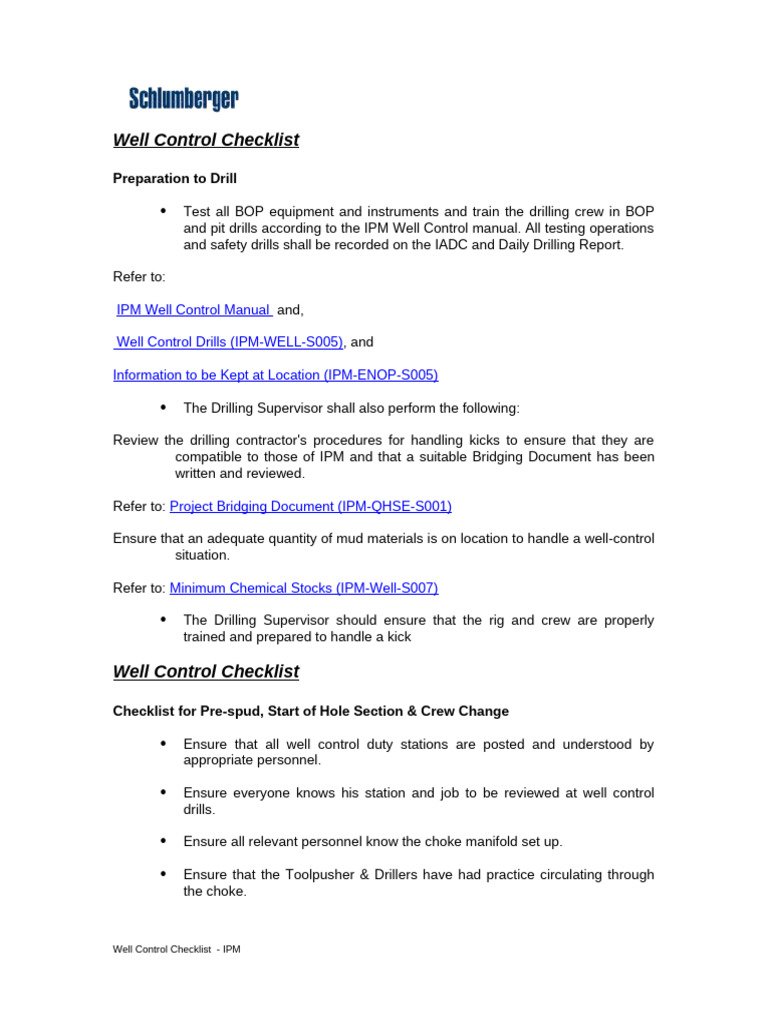 ROPE-Well Control Checklist | PDF | Pump | Valve
