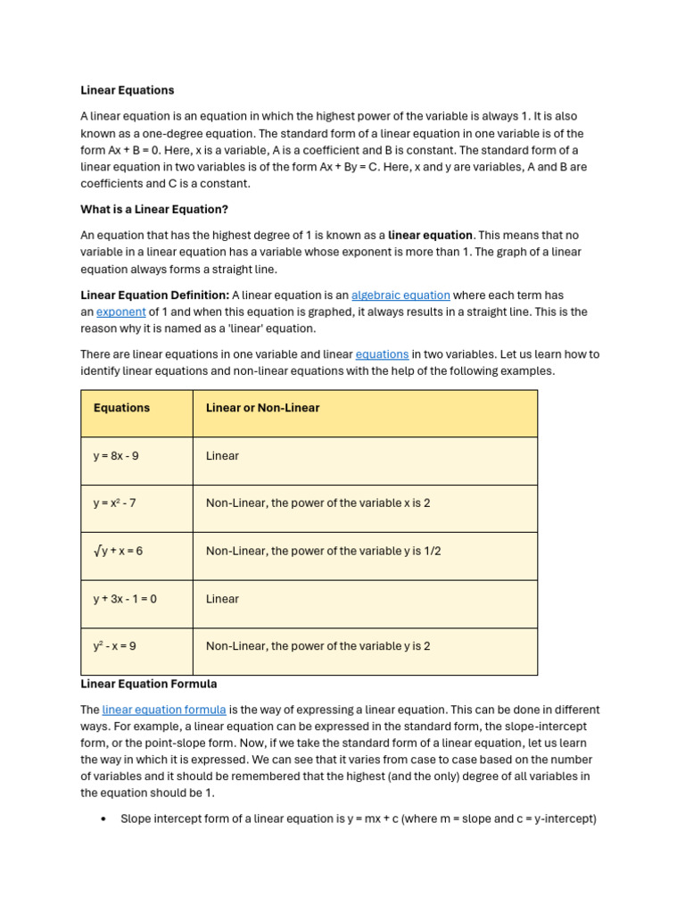 Linear Equations Math Tuition, Content and Exercise | PDF | Equations | Algebra