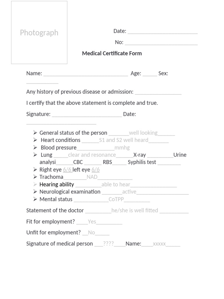 Medical Certificate Form | PDF