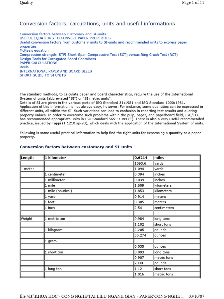 Paper Properties Conversion Factors Guide | PDF | Celsius | Temperature