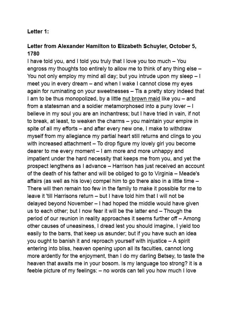 Hamilton's Letters to Eliza Schuyler | PDF