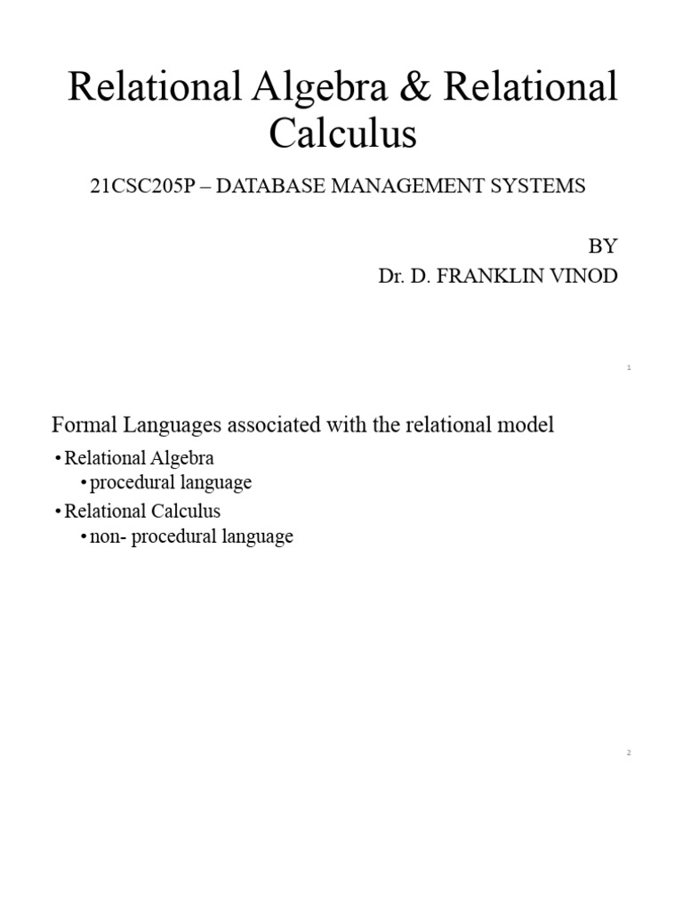 Relational Algebra and Calculus Overview | PDF | Relational Model | Mathematics