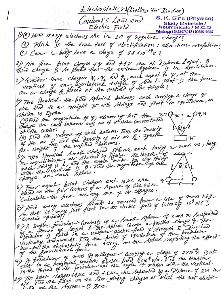 Special Problem Set - 1, 2 & 3 (Electrostatics) | PDF