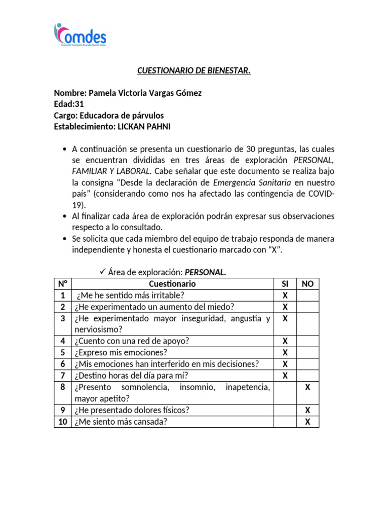CUESTIONARIO DE BIENESTAR C^ | PDF | Sicología | Ciencias del ...