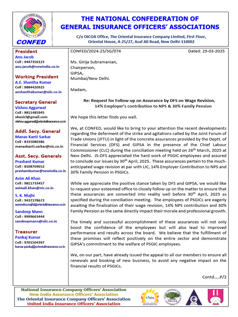 74 Letter To GIPSA For Follow Up On The Assurance by DFS | PDF