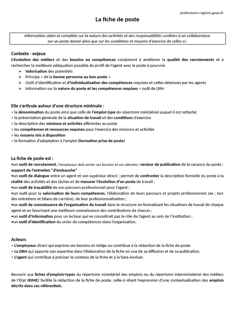 Définition et enjeux de la fiche de poste | PDF | Recrutement