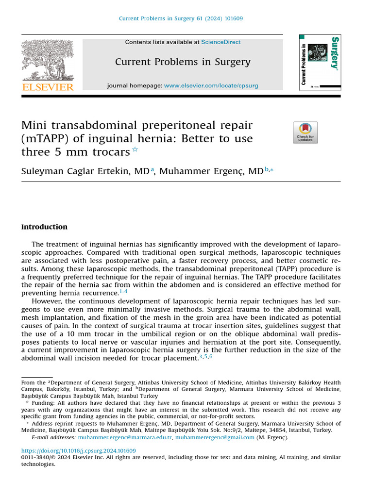 Mini Transabdominal Preperitoneal repairmTAPP of Inguinal Hernia | PDF ...
