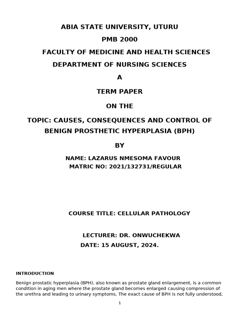 Benign Prostatic Hyperplasia | PDF | Prostate | Diseases And Disorders