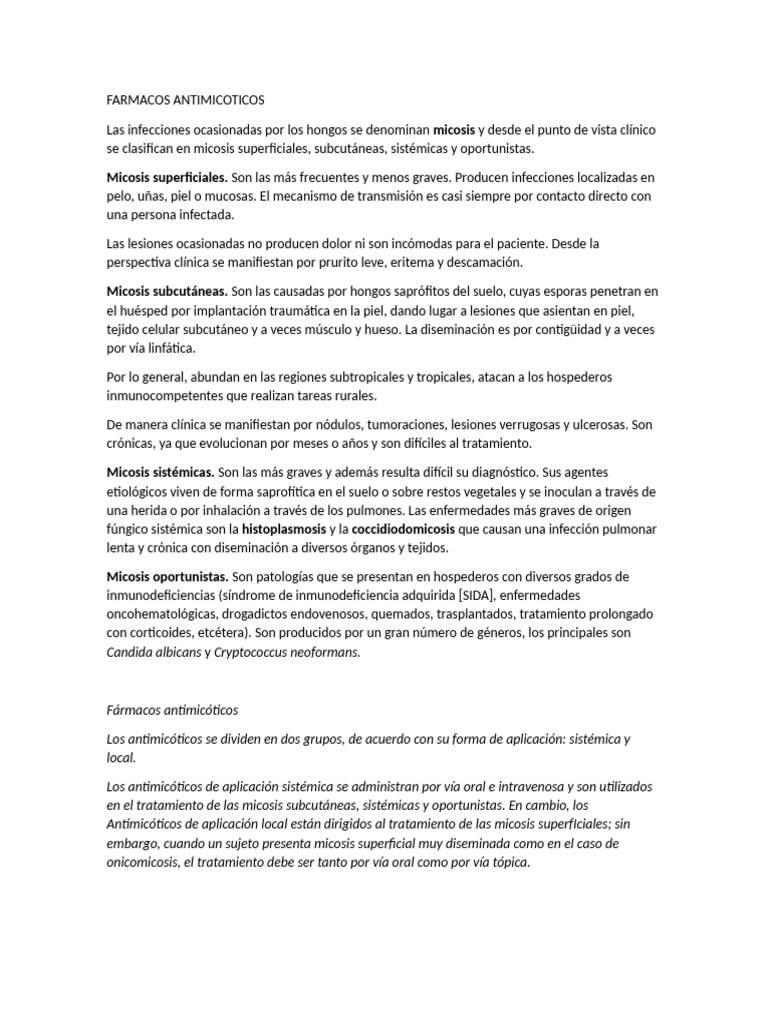 Farmacos Antimicoticos y Antiparasitarios | PDF | Especialidades Medicas | Medicina CLINICA