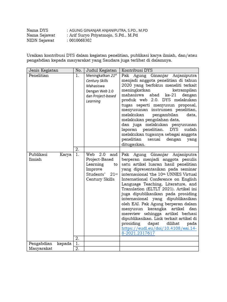 Format Kontribusi Sejawat Dan DYS | PDF