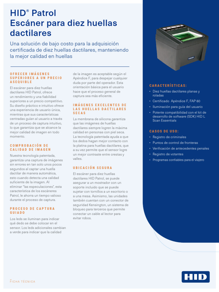 Escaner de 10 Huellas-Hid-Patrol | PDF | Escáner de imagen | Huella ...
