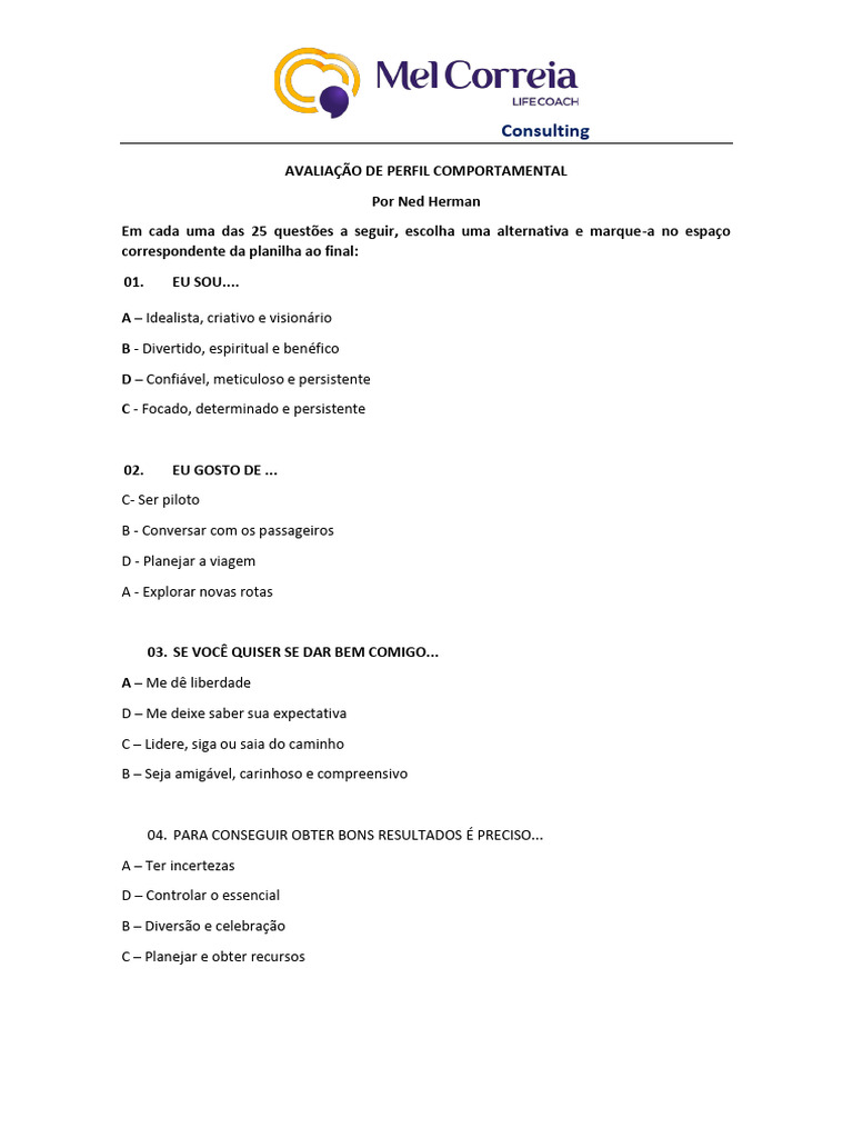 Teste de Analise Perfil Comportamental - Atual | PDF