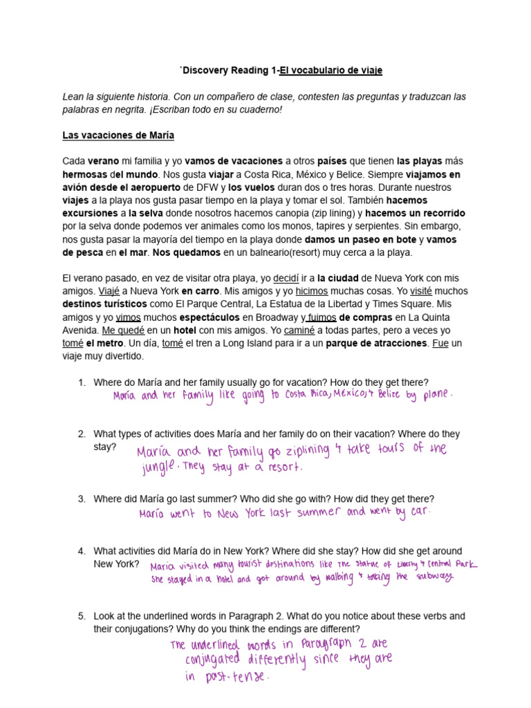 Discovery Reading 1-El Vocabulario de Viaje | PDF