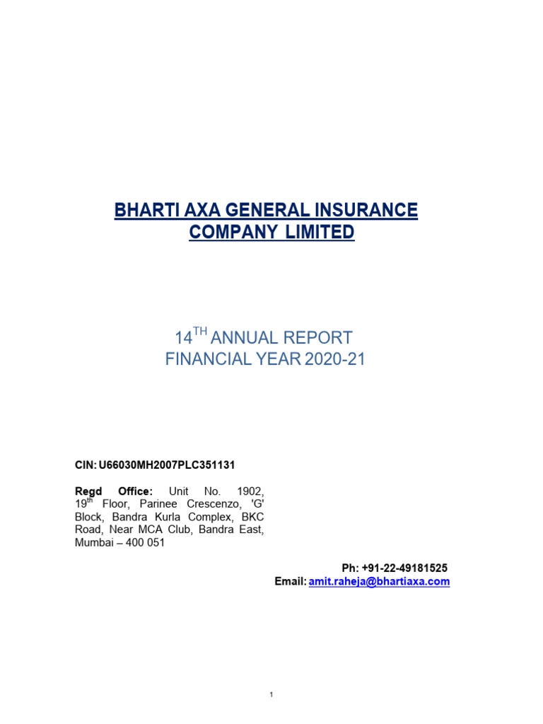 Bharti Axa General Annual Report 2021 | PDF | Corporate Social ...