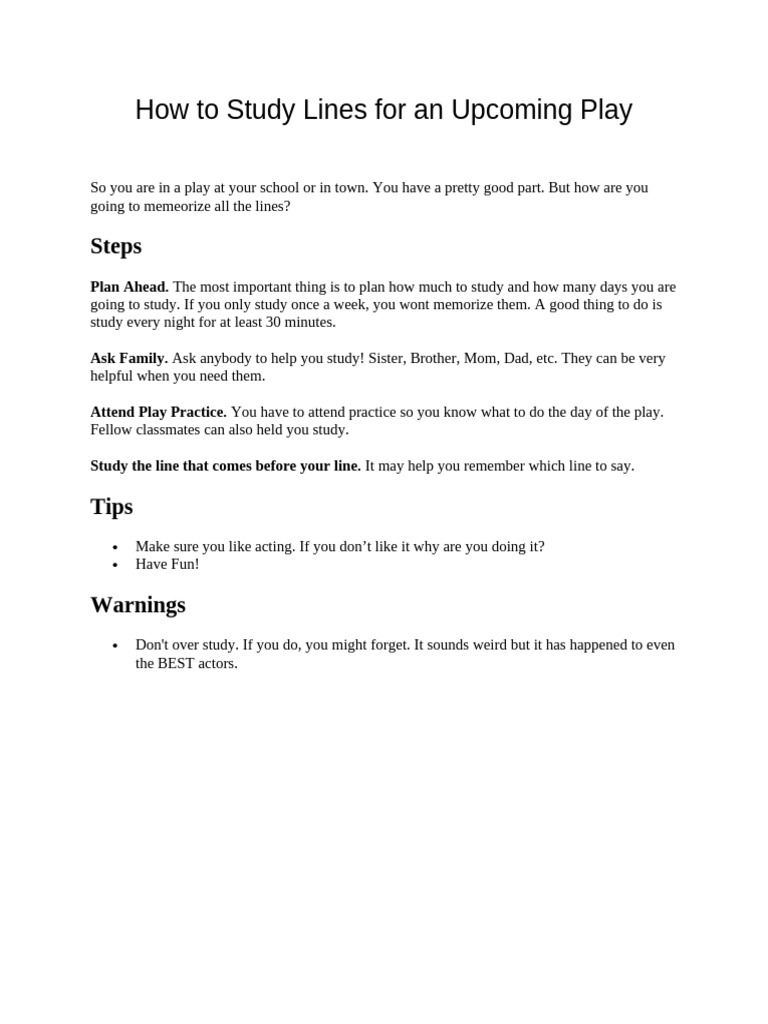 How to Study Lines for an Upcoming Play | PDF