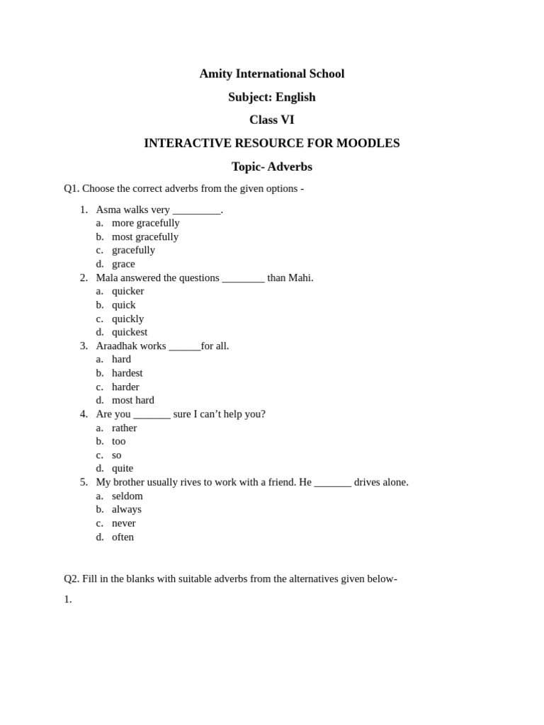 Adverbs Interactive Worksheet | PDF