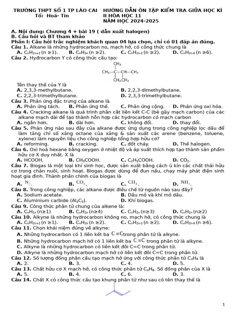 Đề Cương Ôn Tâp Hoá Gkii - Lop 11 | PDF