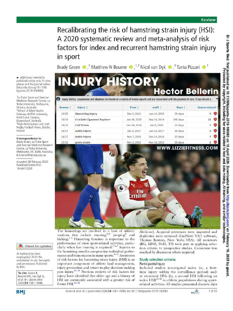 Hamstring Strain Injury Risk Factors | PDF | Systematic Review | Risk